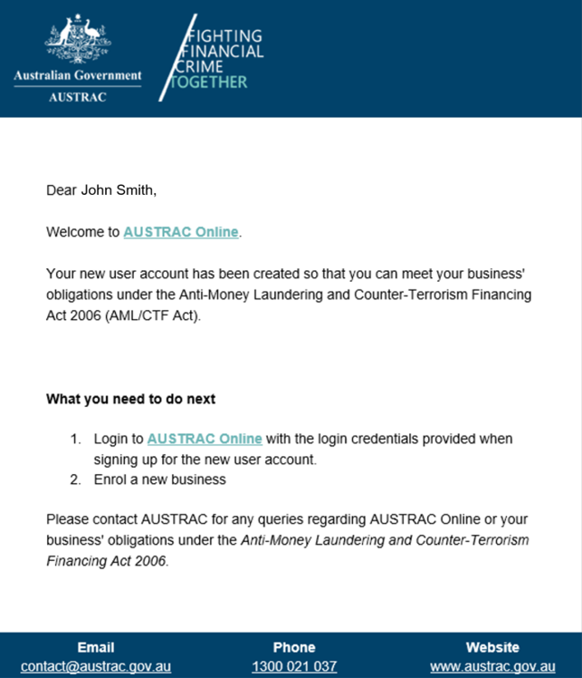 QRG: AUSTRAC Online new user sign-up | AUSTRAC